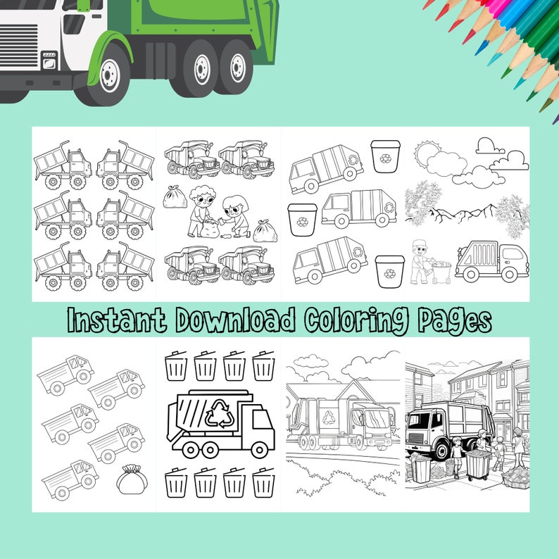 20 Garbage Truck Coloring Pages, Kids Toddlers Recycle Sheet Funny Dump ...