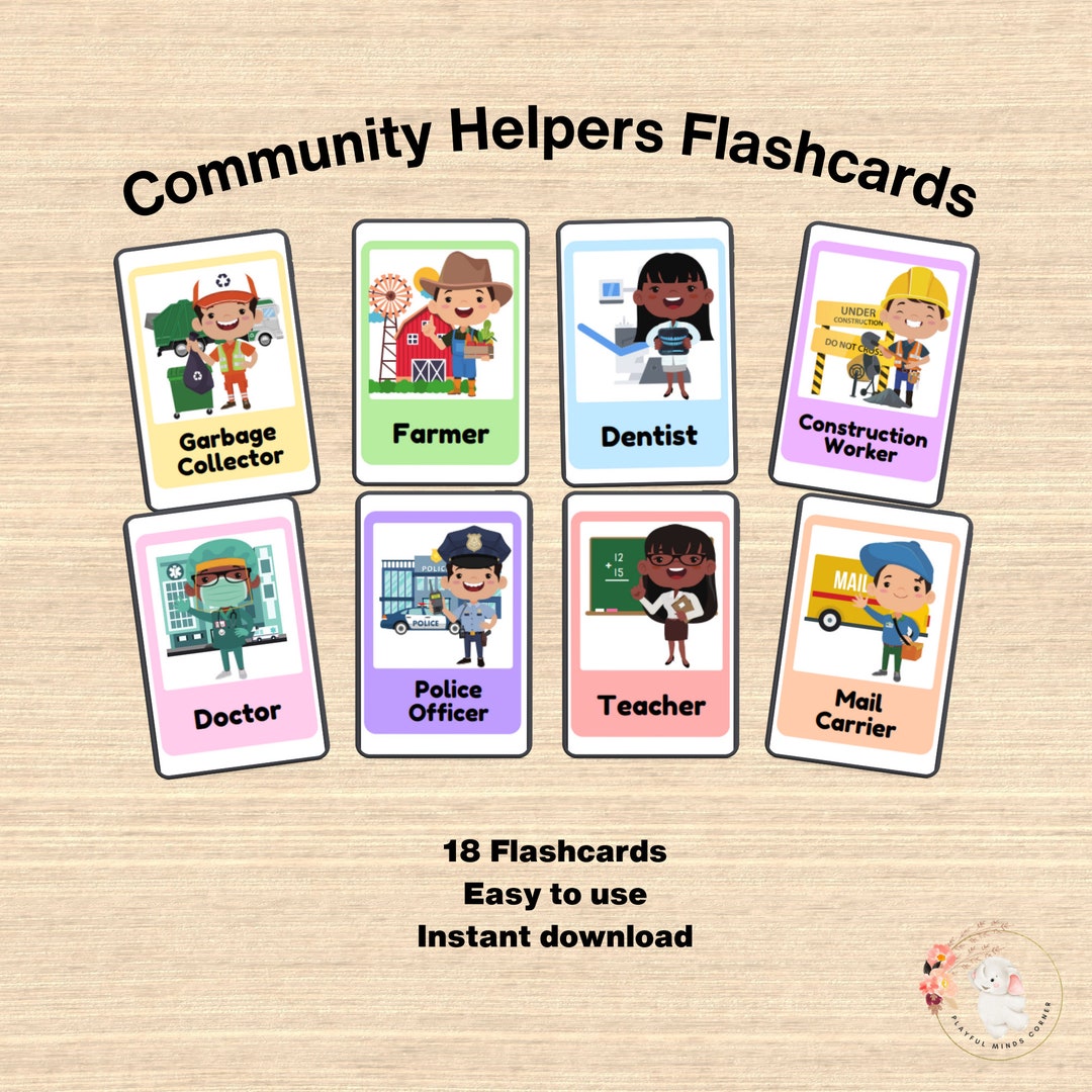 Community Helpers Flashcards, Educational Printable Cards, Pre-school ...