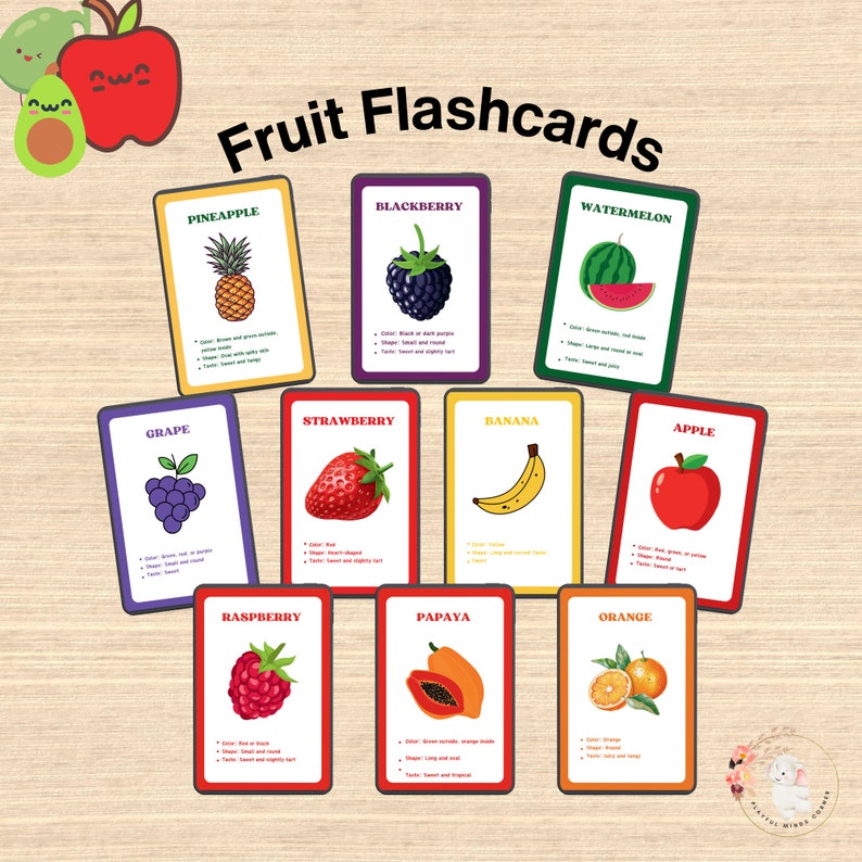 Fruits Flashcards, Educational Printable Cards, Pre-school Cards ...