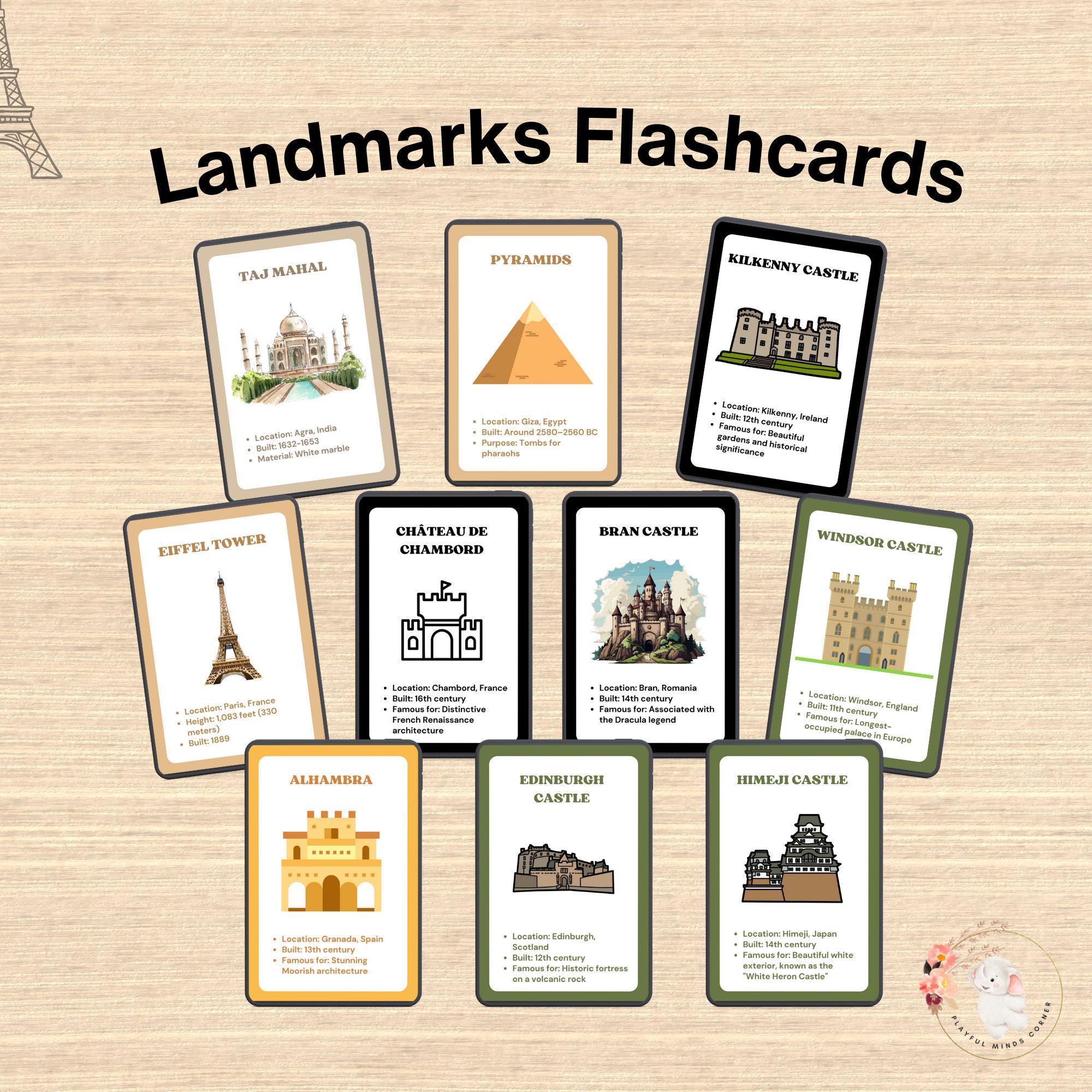Landmarks Flashcards, Educational Printable Cards, Pre-school Cards ...