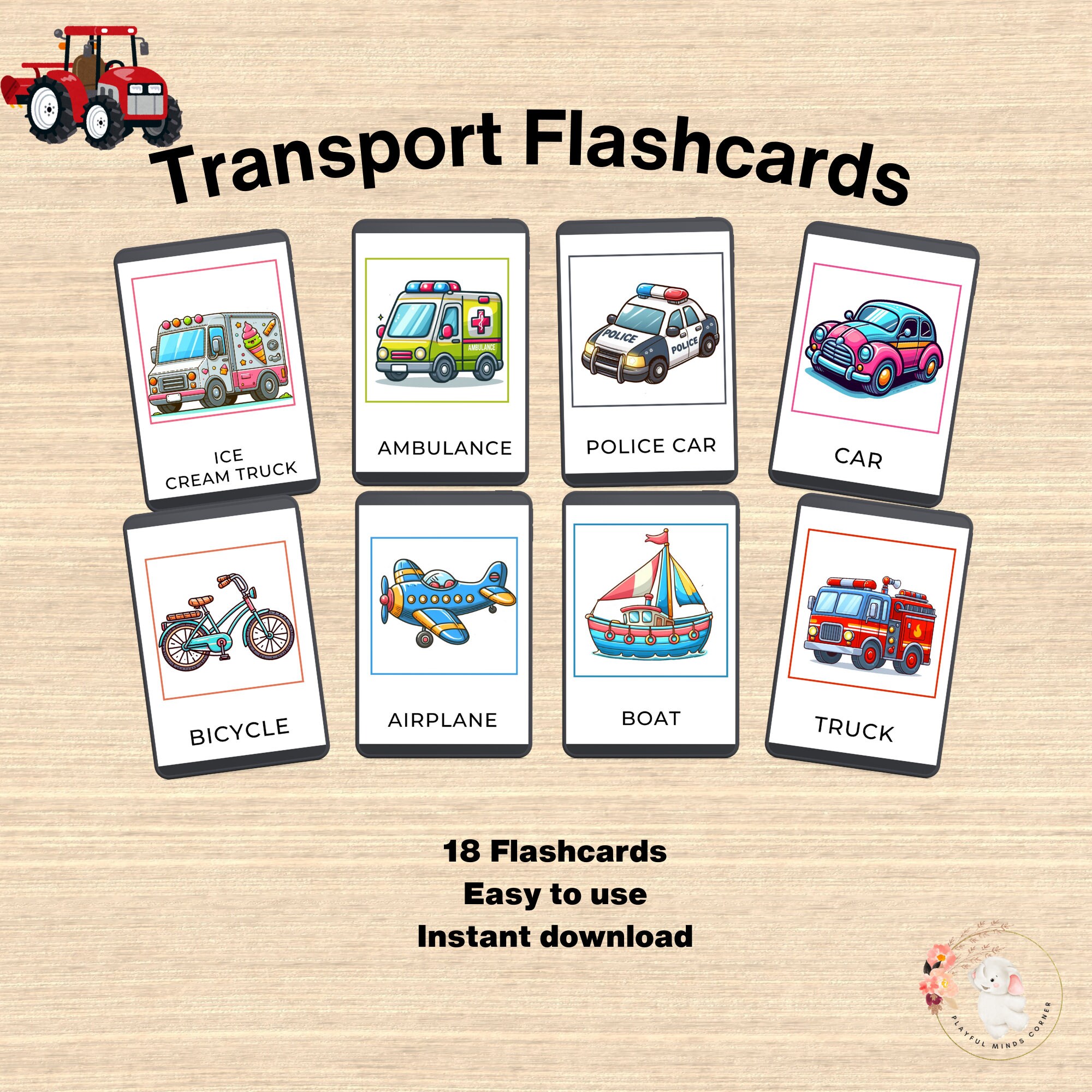 Transportation Flashcards, Pdf Printable Flashcards, Preschool Toddler ...