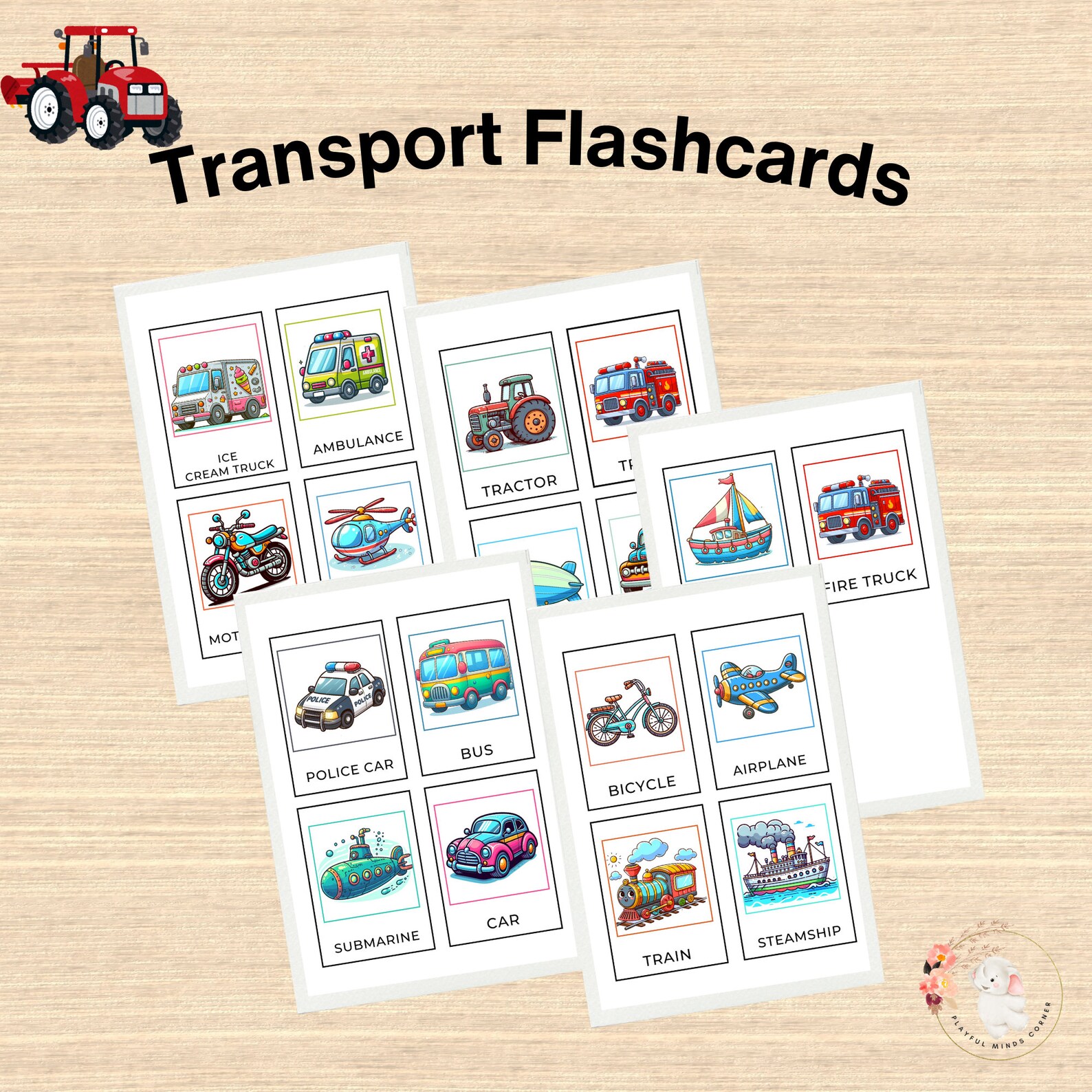 Transportation Flashcards, Pdf Printable Flashcards, Preschool Toddler ...