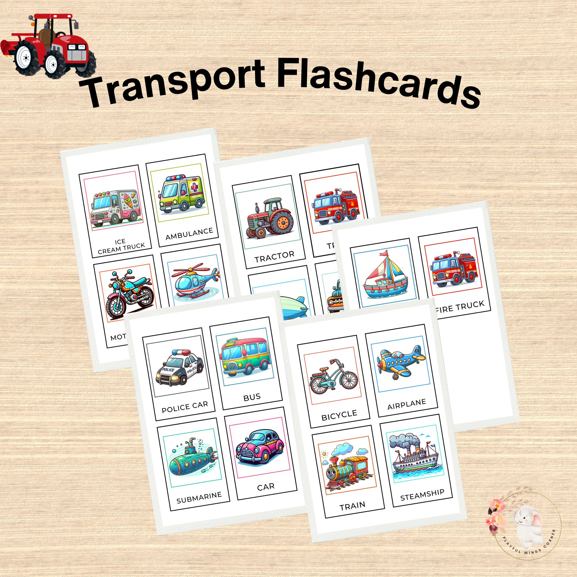 Transportation Flashcards, Pdf Printable Flashcards, Preschool Toddler ...