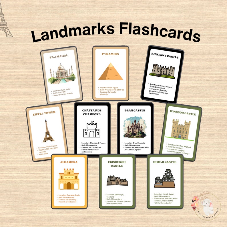 Landmarks Flashcards, Educational Printable Cards, Pre-school Cards ...