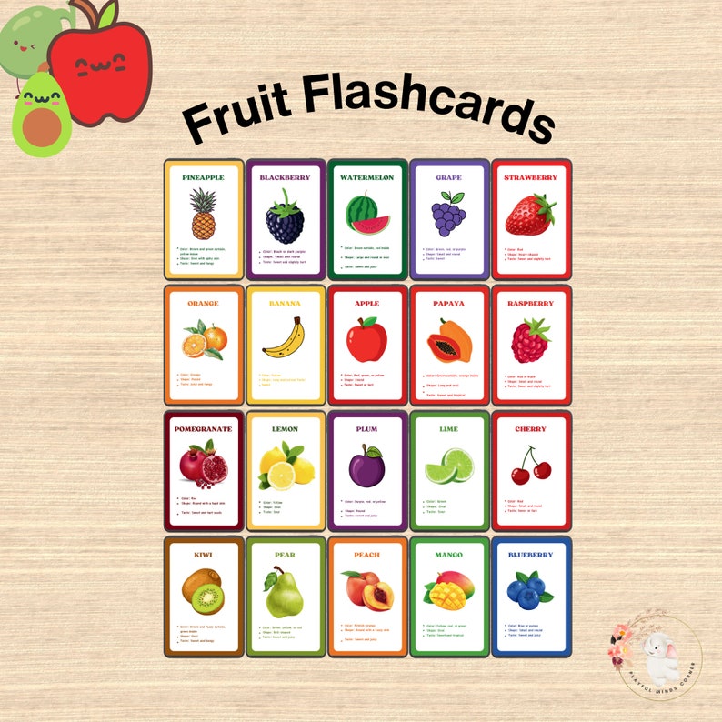 Fruits Flashcards, Educational Printable Cards, Pre-school Cards ...