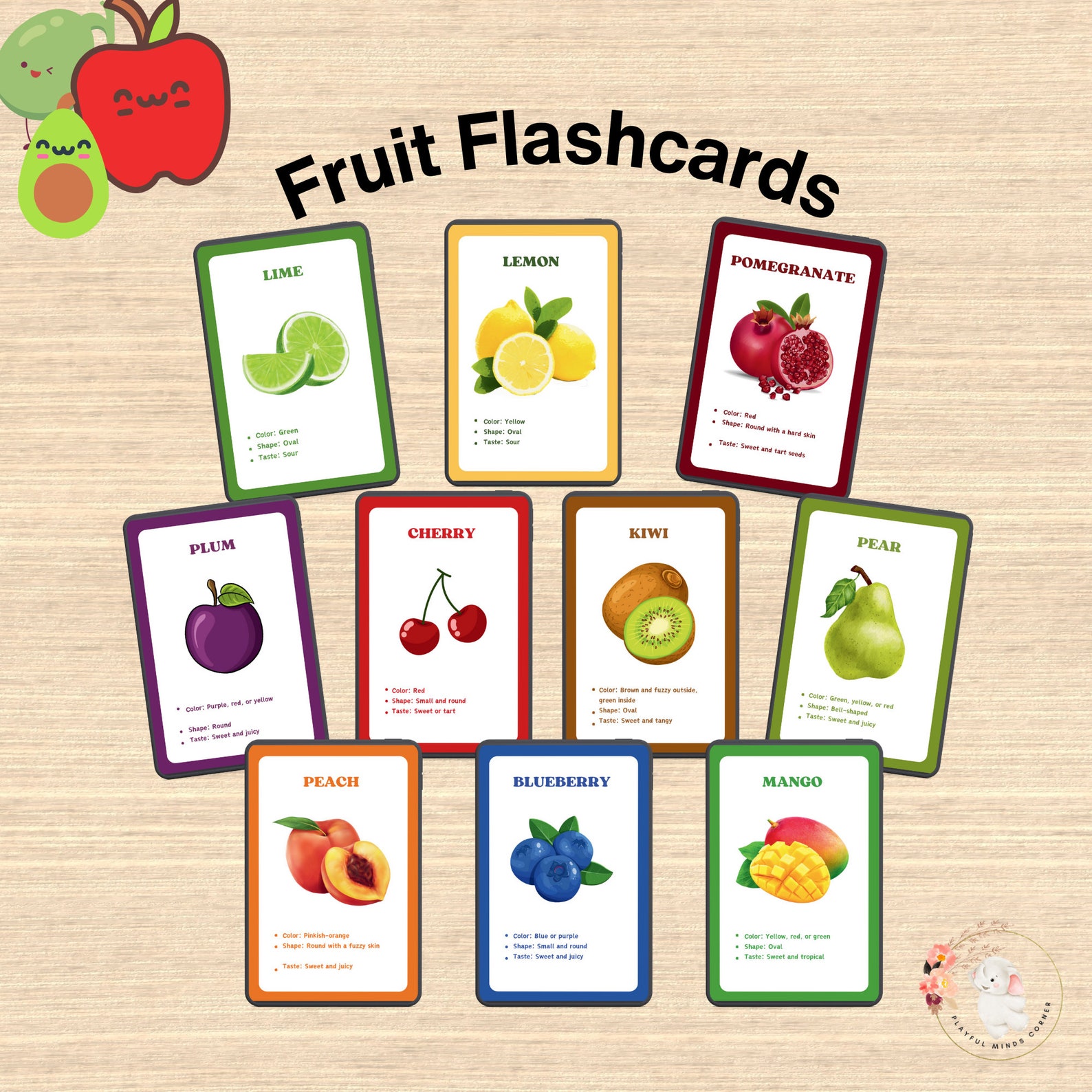 Fruits Flashcards, Educational Printable Cards, Pre-school Cards ...