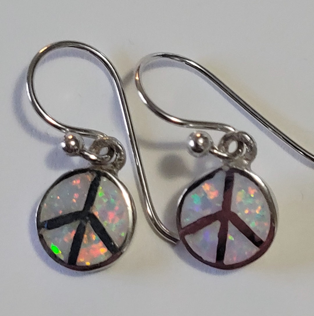 Sterling Silver and Opal Peace Sign Earrings New Vintage Wholesale - Etsy