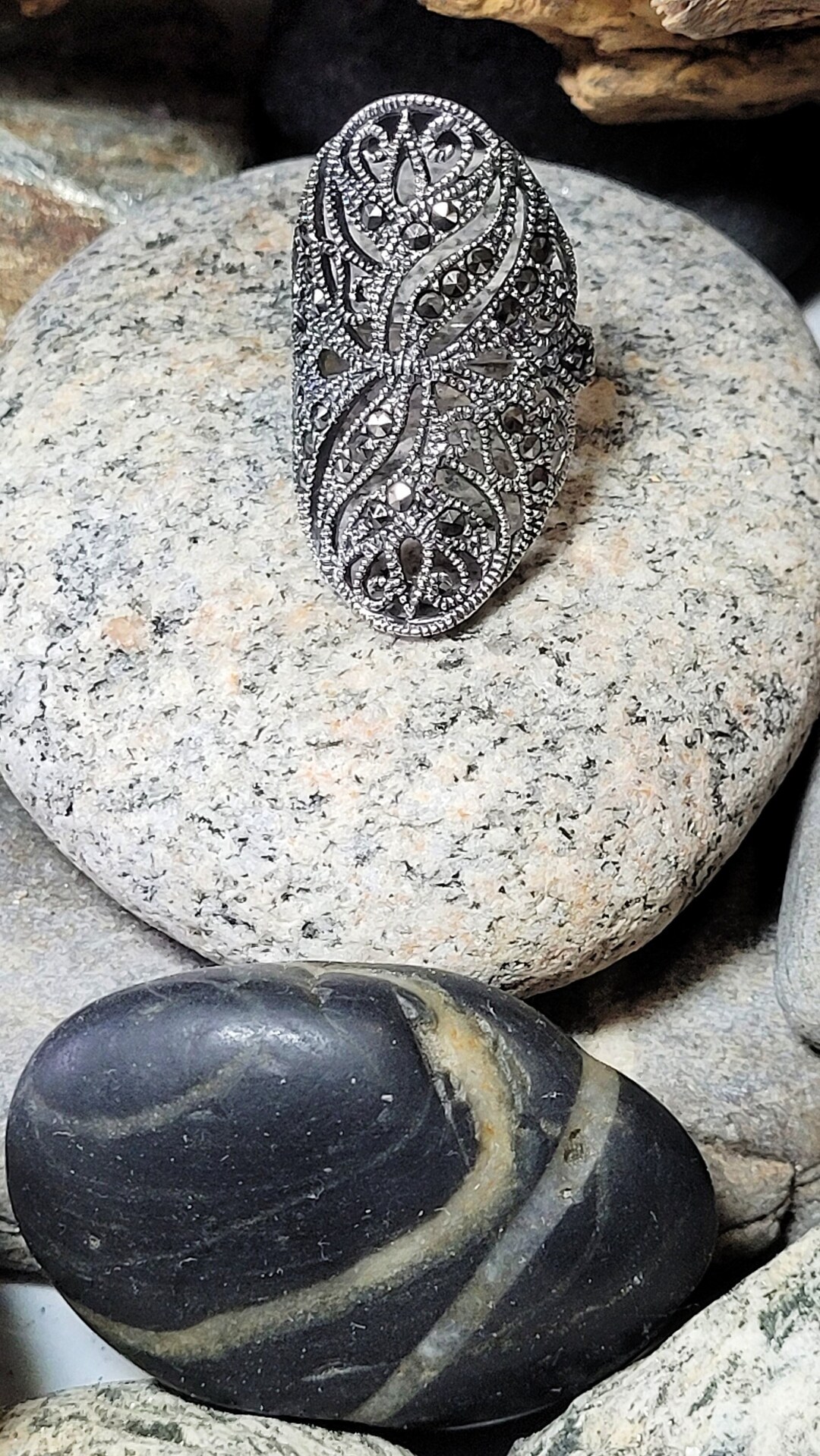 Huge Filagree Marcasite Sterling Silver Ring New Vintage Wholesale - Etsy