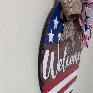 Patriotic Welcome Sign, Rustic American Flag Door Hanger, Handmade USA ...