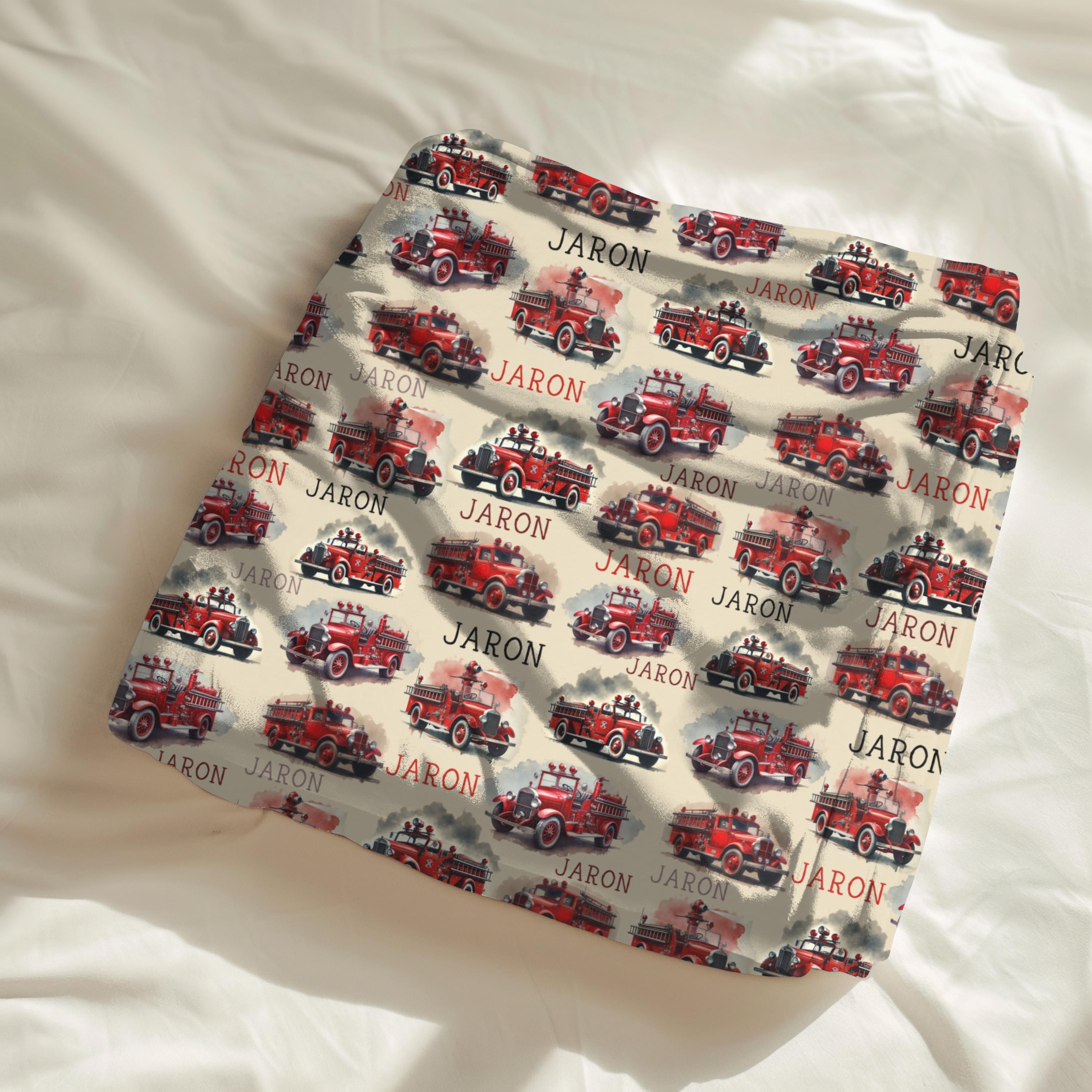 Personalized Vintage Fire Truck Blanket, Custom Name Firefighter Throw ...