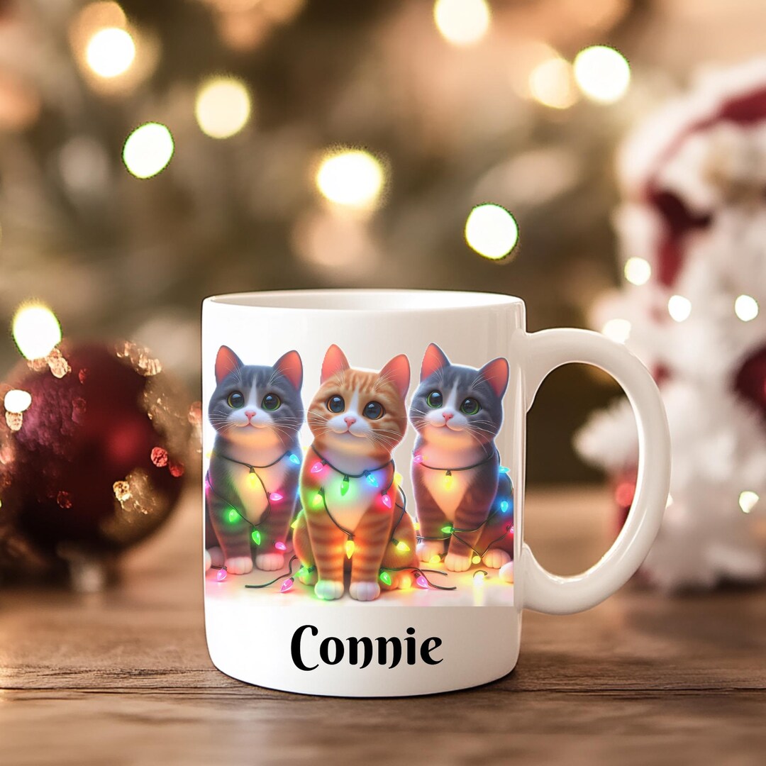 Personalized Christmas Cat Mug With Name, Christmas Gift for Cat Lovers ...