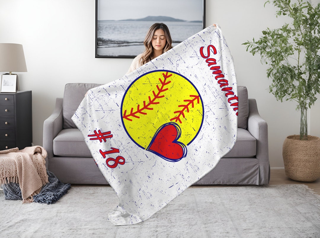 Personalized Softball Sherpa Blanket, Custom Name & Number, Sports ...