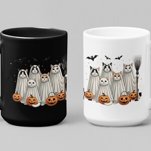 Halloween Cat Mug, Ghost Cat Mug, Cute Spooky Season, Coffee Lover Cat ...