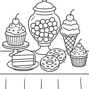 Sweets and Treats Coloring Pages, Printable Dessert Themed Coloring ...