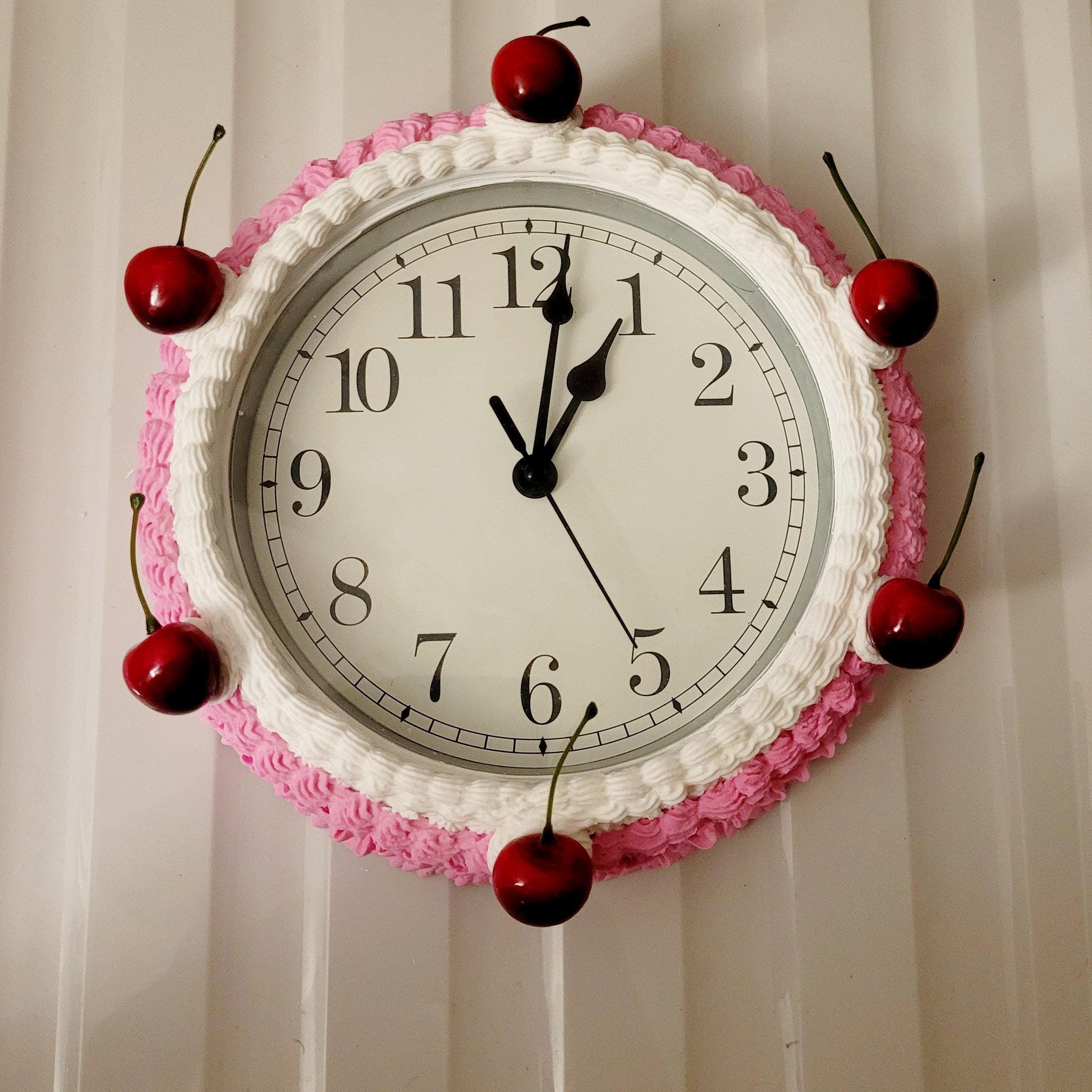 Cherry Cake Clock, Pink Frosting Cake Clock, Home Decor Cake Clock - Etsy