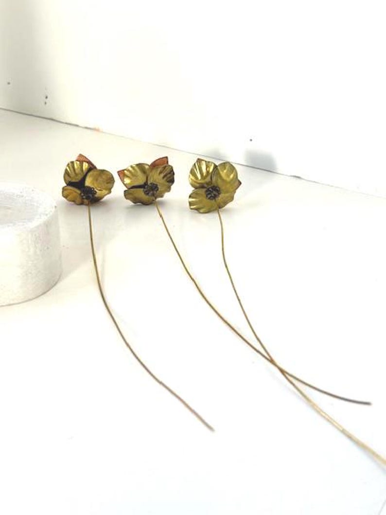 NEW- Red & Bronze Solid Brass Flower Stems: Artificial Metal Bouquet-5 ...