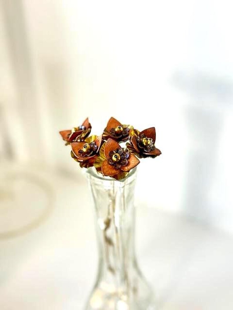 NEW- Red & Bronze Solid Brass Flower Stems: Artificial Metal Bouquet-5 ...
