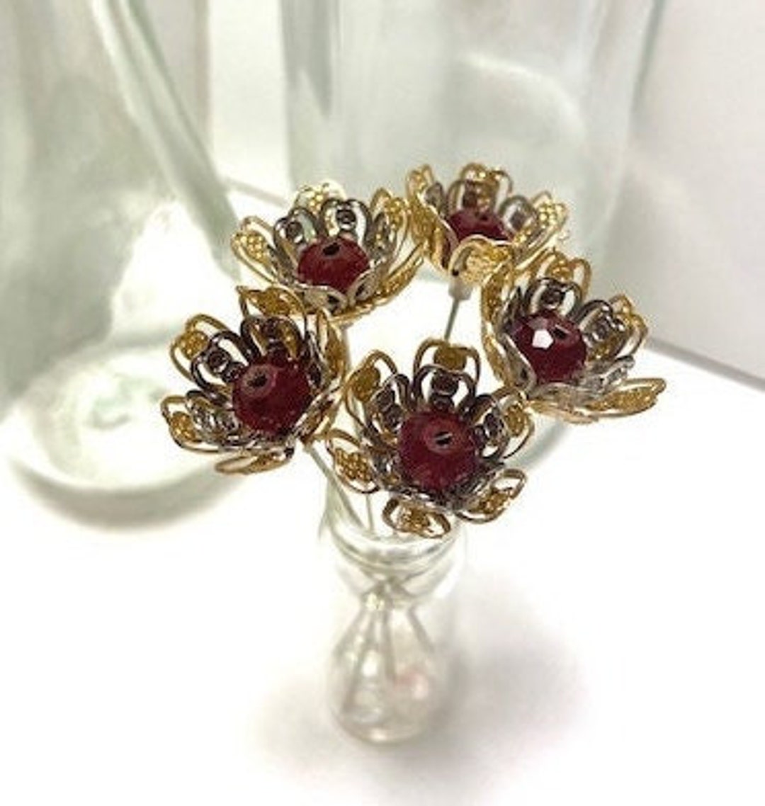 Christmas Flowers Silver and Gold Flowers With Deep Ruby Glass Center ...
