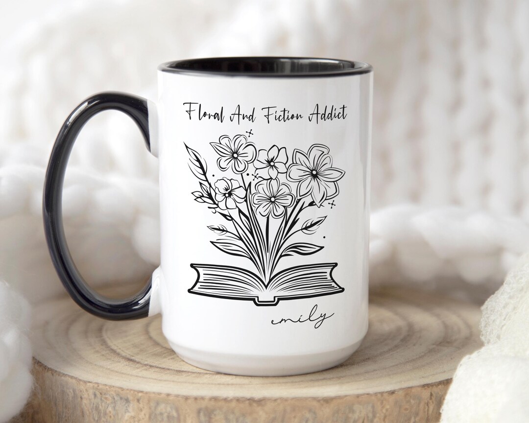 Personalized Floral Addict Mug, Custom Name Mug, Bookworm Coffee Mug ...