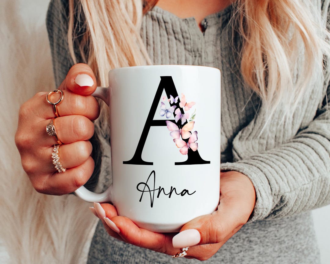 Initial Name Personalized Mug, Custom Name Mug With Floral Design ...