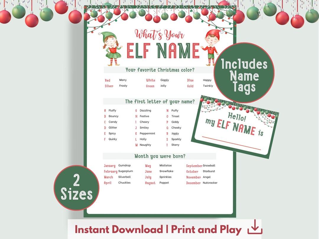 What's Your Elf Name Game - Fun Printable Christmas Party Game and ...