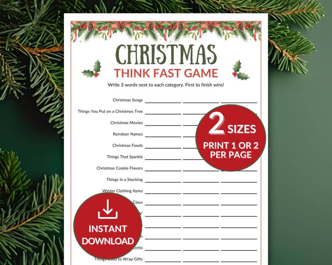 Christmas Think Fast Games, Printable Holiday Party Game, Family Think ...