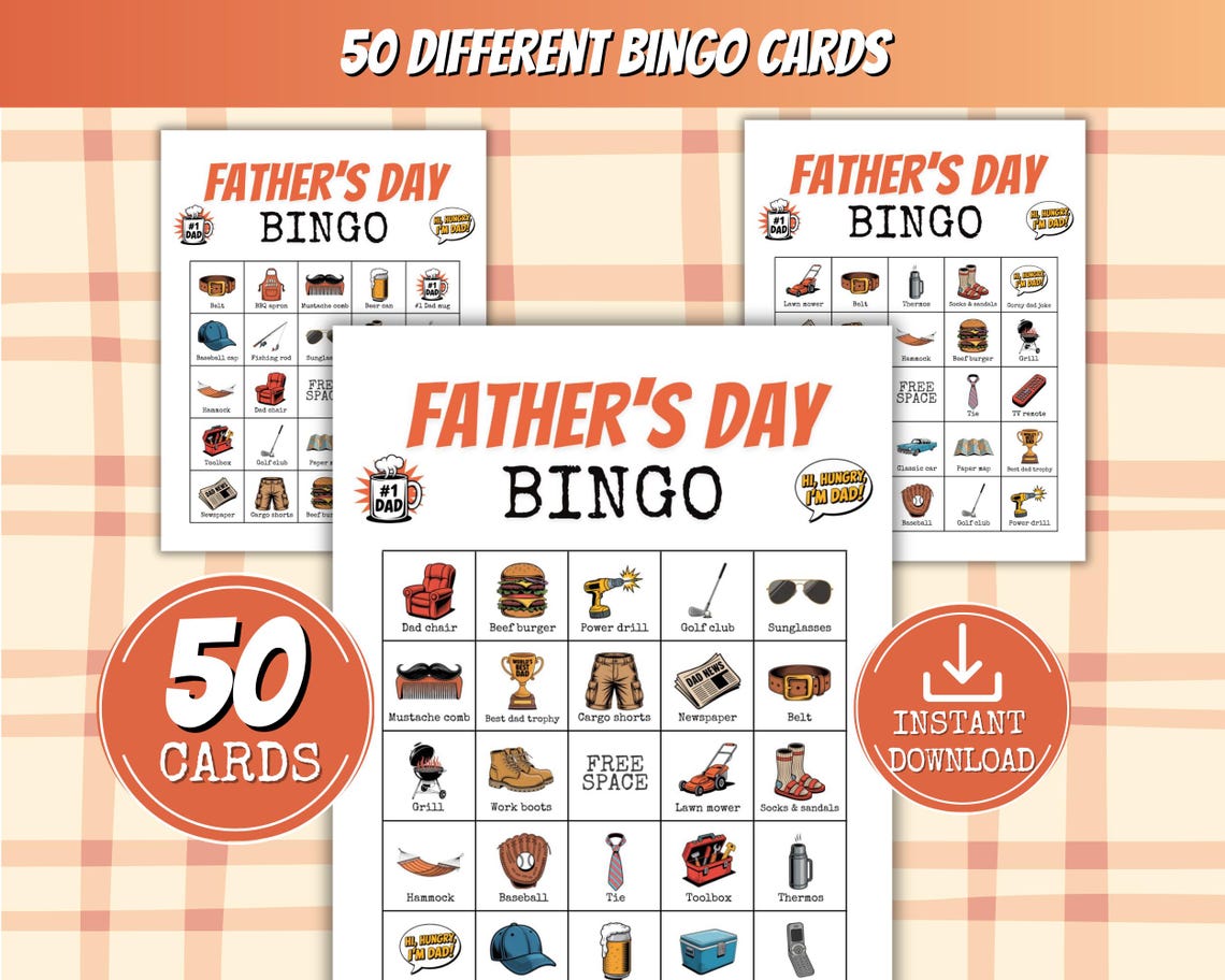 Father's Day Bingo Game, 50 Printable Bingo Cards, Dad Bingo Game, Dad ...
