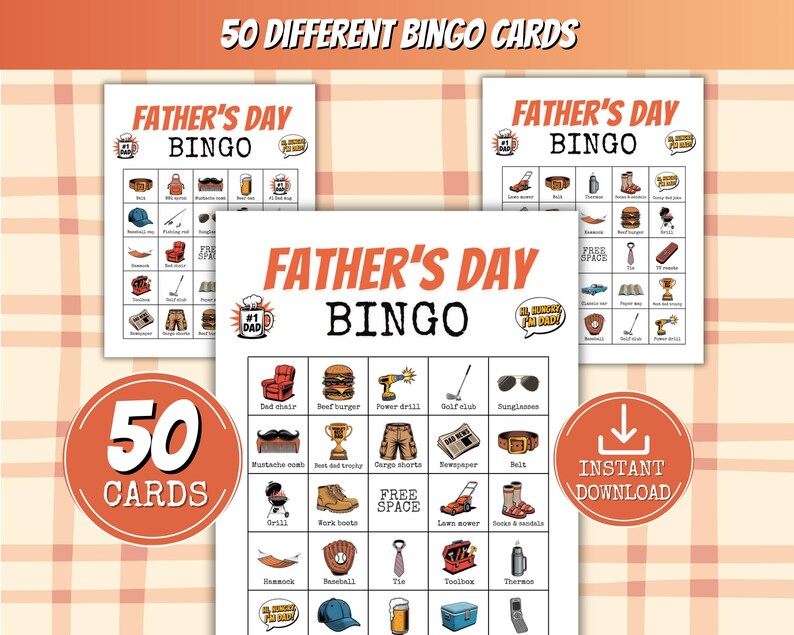 Father's Day Bingo Game, 50 Printable Bingo Cards, Dad Bingo Game, Dad ...