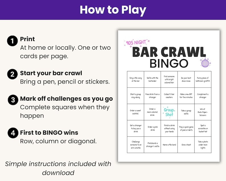 90s Bar Crawl Bingo Game, 90s Party Game, Retro Drinking Game for ...