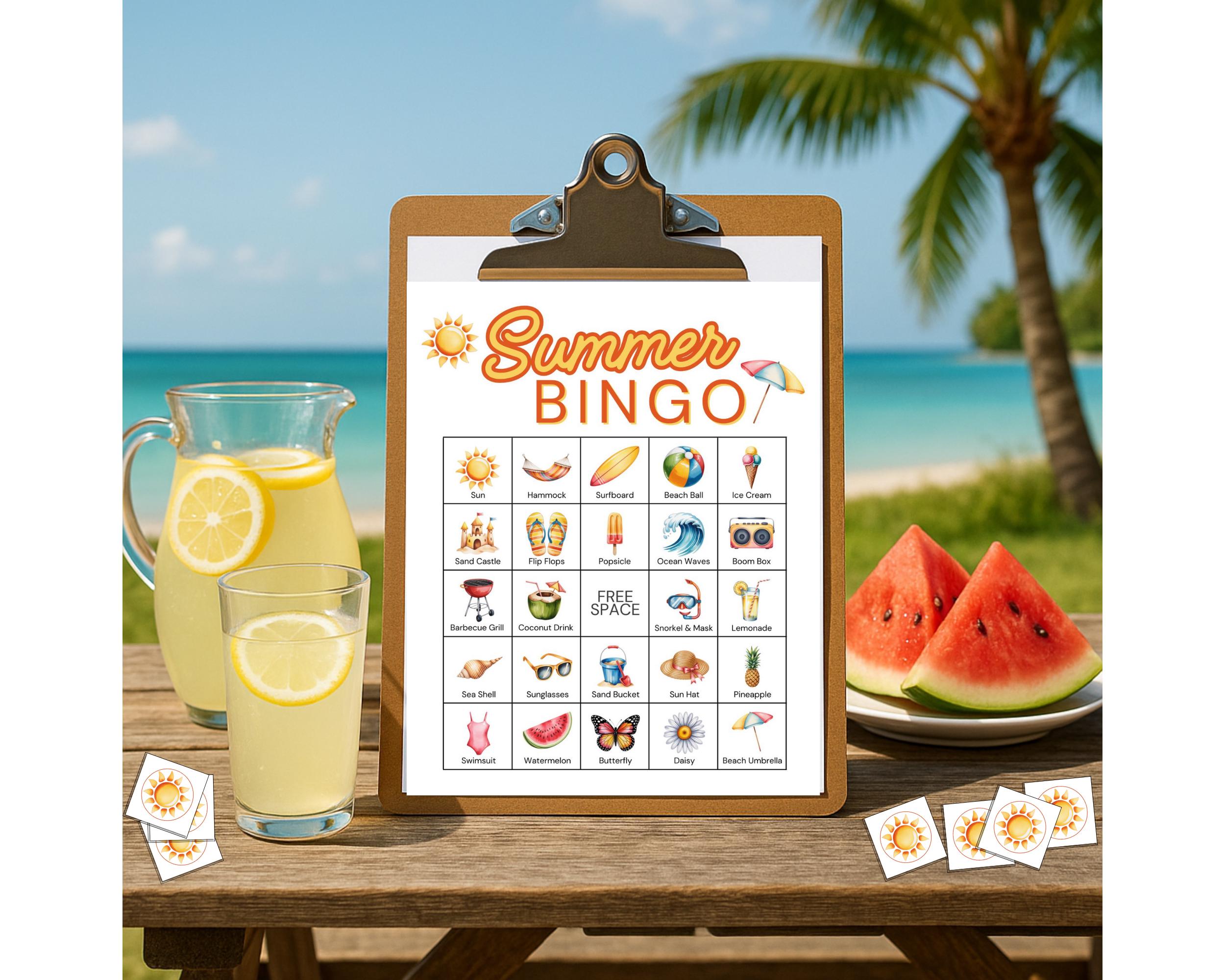 Summer Bingo, 50 Printable Summer Bingo Cards, Beach Party Bingo Game ...