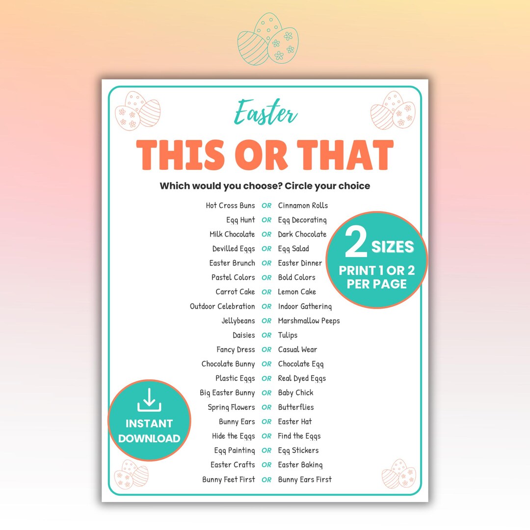 Easter This or That Game, Easter Would You Rather Quiz, Easter Party ...
