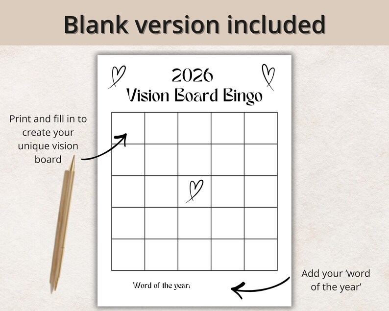 Editable 2026 Vision Board Bingo Template, 2026 Bingo Card, New Year ...