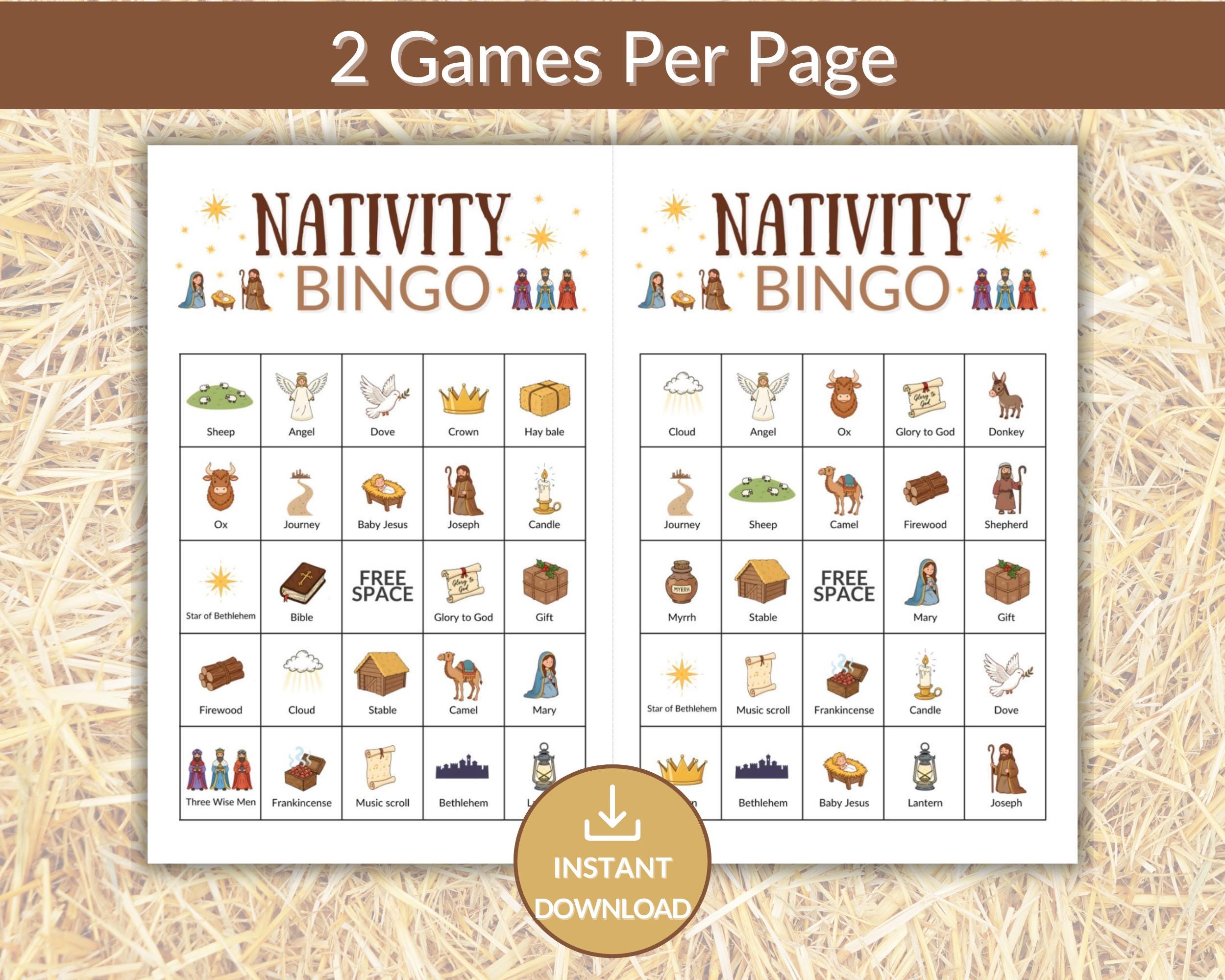 Nativity Bingo Game, 50 Printable Bible Bingo Cards, Sunday School Game ...