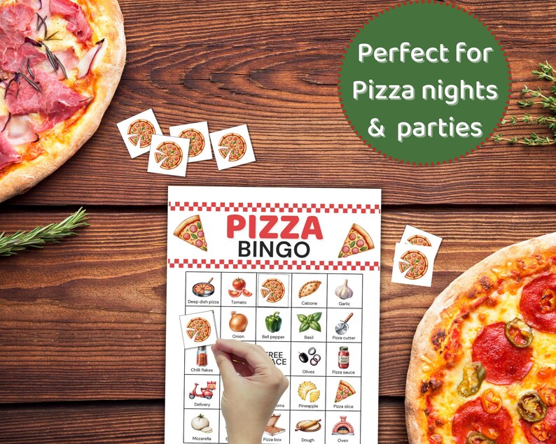 Pizza Bingo Game, 50 Printable Pizza Bingo Cards, Pizza Party Game for ...