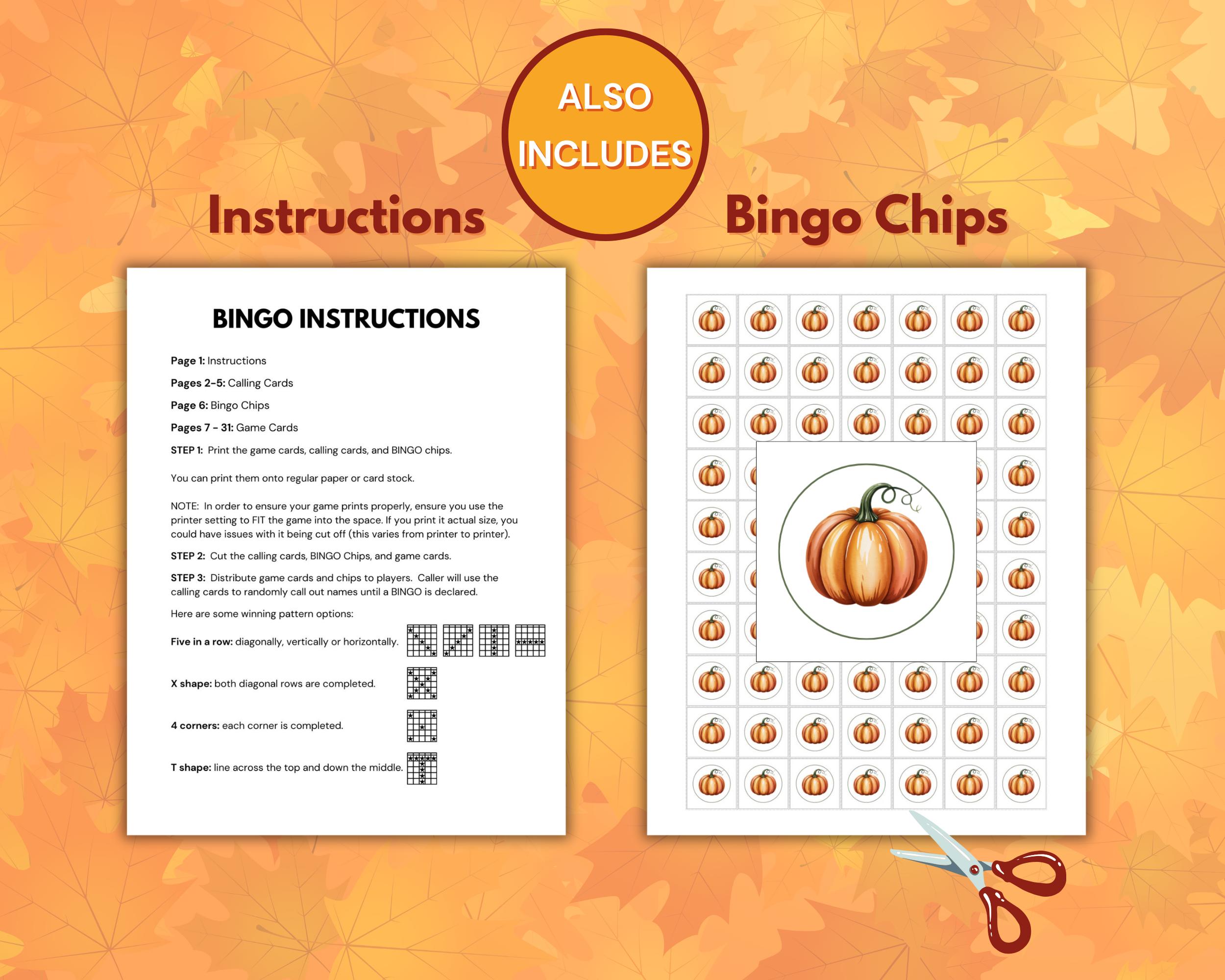Fall Bingo Game: 50 Printable Bingo Cards, Autumn Party Activity ...