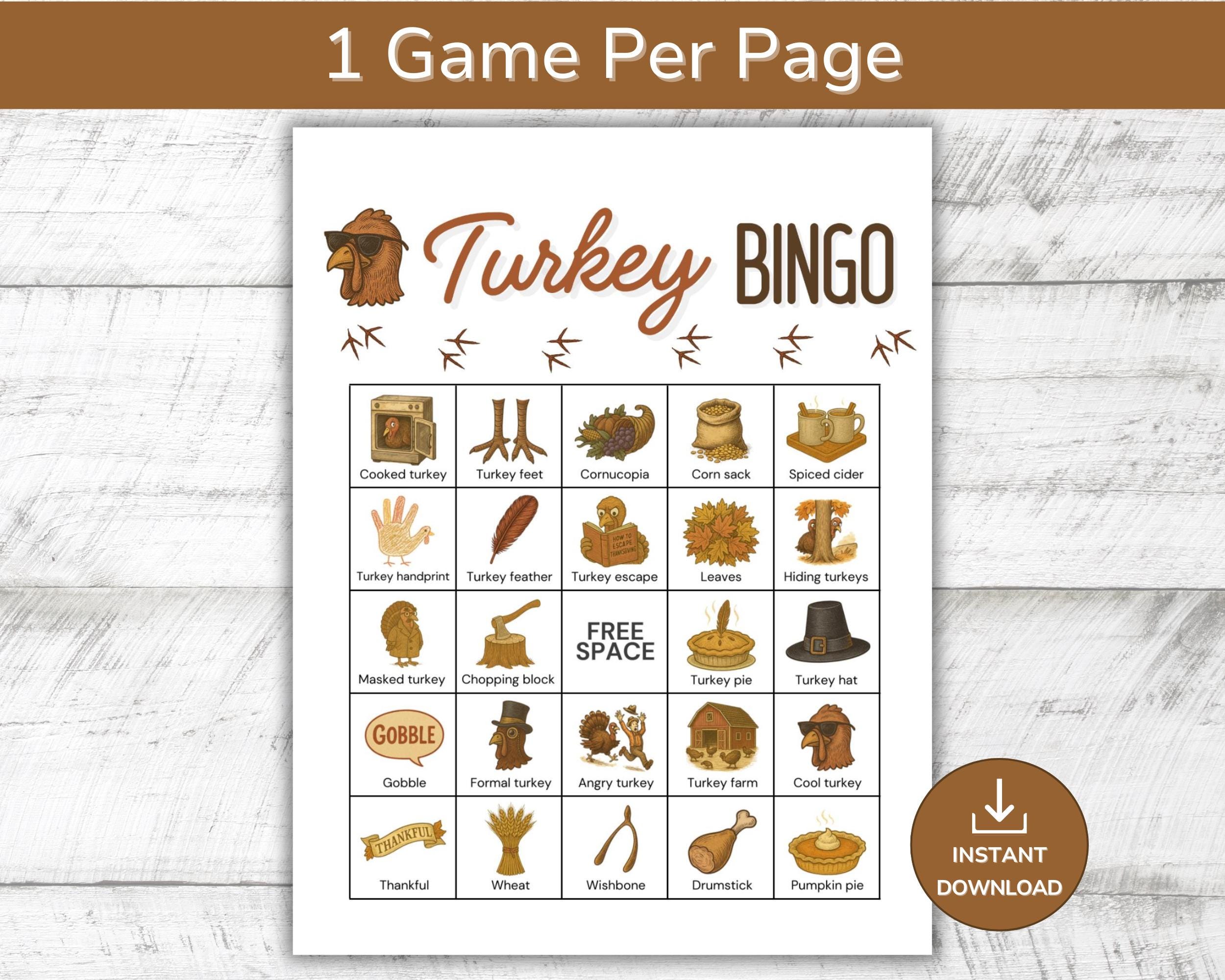 Turkey Bingo Game, 50 Printable Turkey Bingo Cards, Thanksgiving Bingo ...