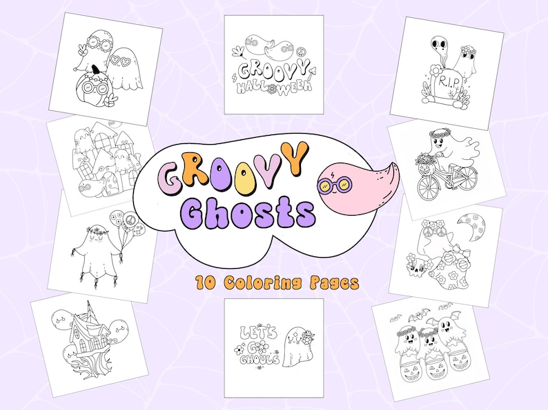 Groovy Ghost Halloween Coloring Pages, 10 Bold and Easy Illustrations ...
