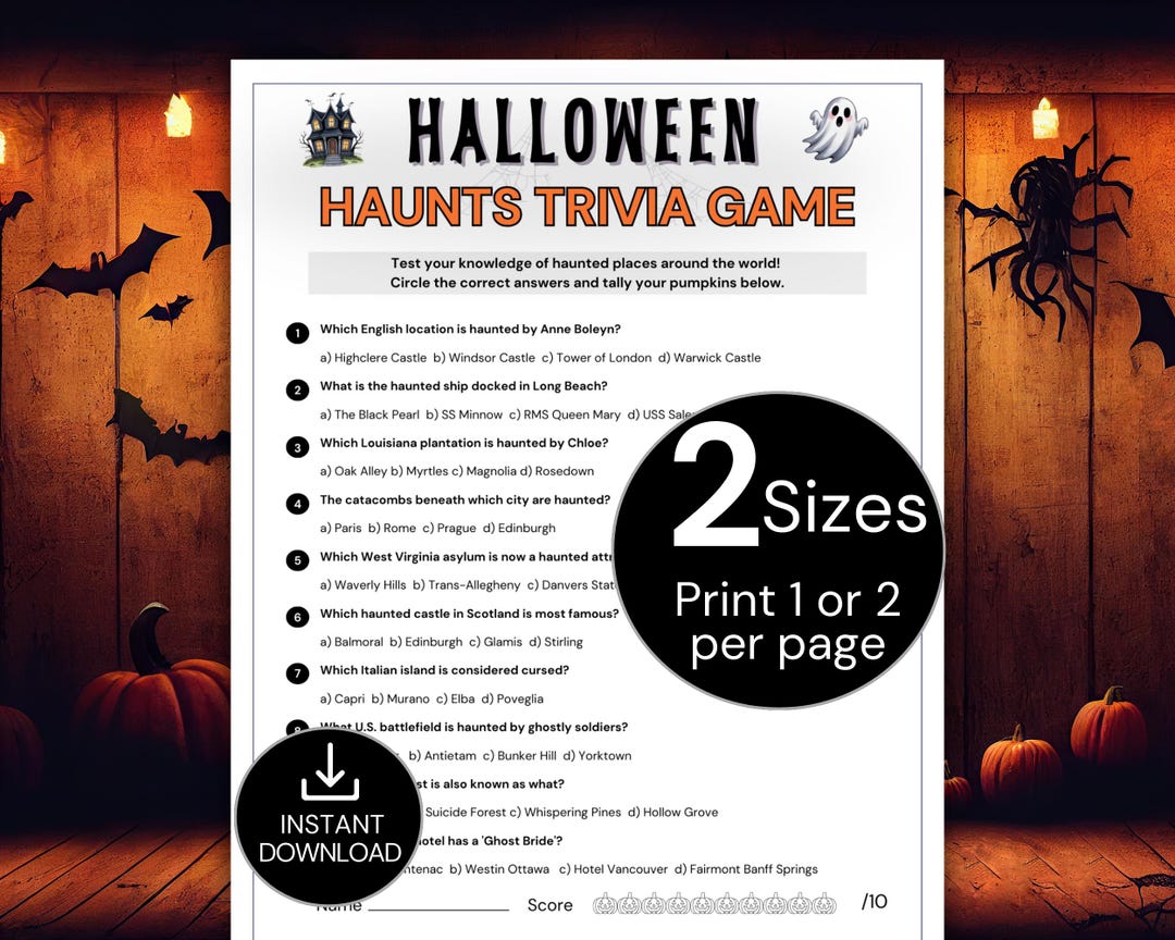Halloween Trivia Game, Halloween Haunts Trivia, Printable Halloween ...
