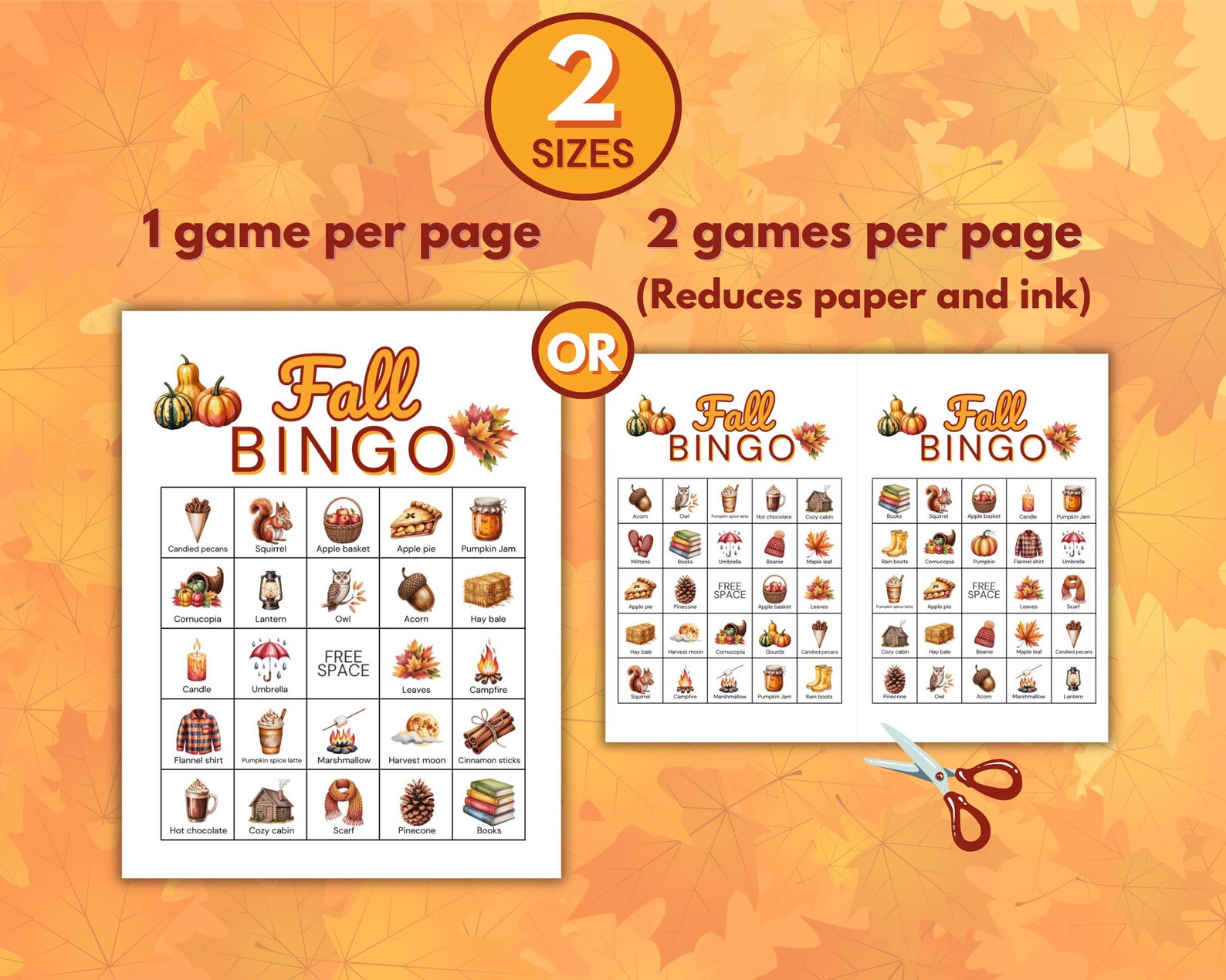 Fall Bingo Game: 50 Printable Bingo Cards, Autumn Party Activity ...