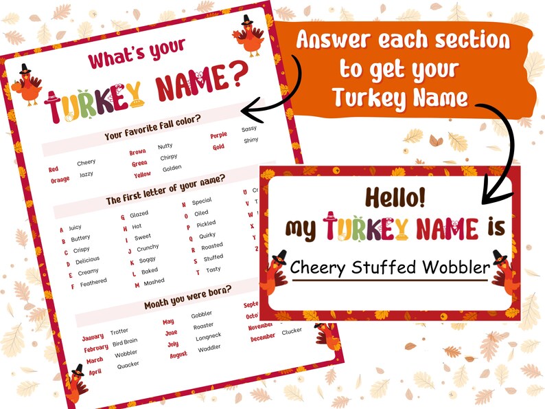 Turkey Name Game - Fun Printable for Thanksgiving and Friendsgiving ...