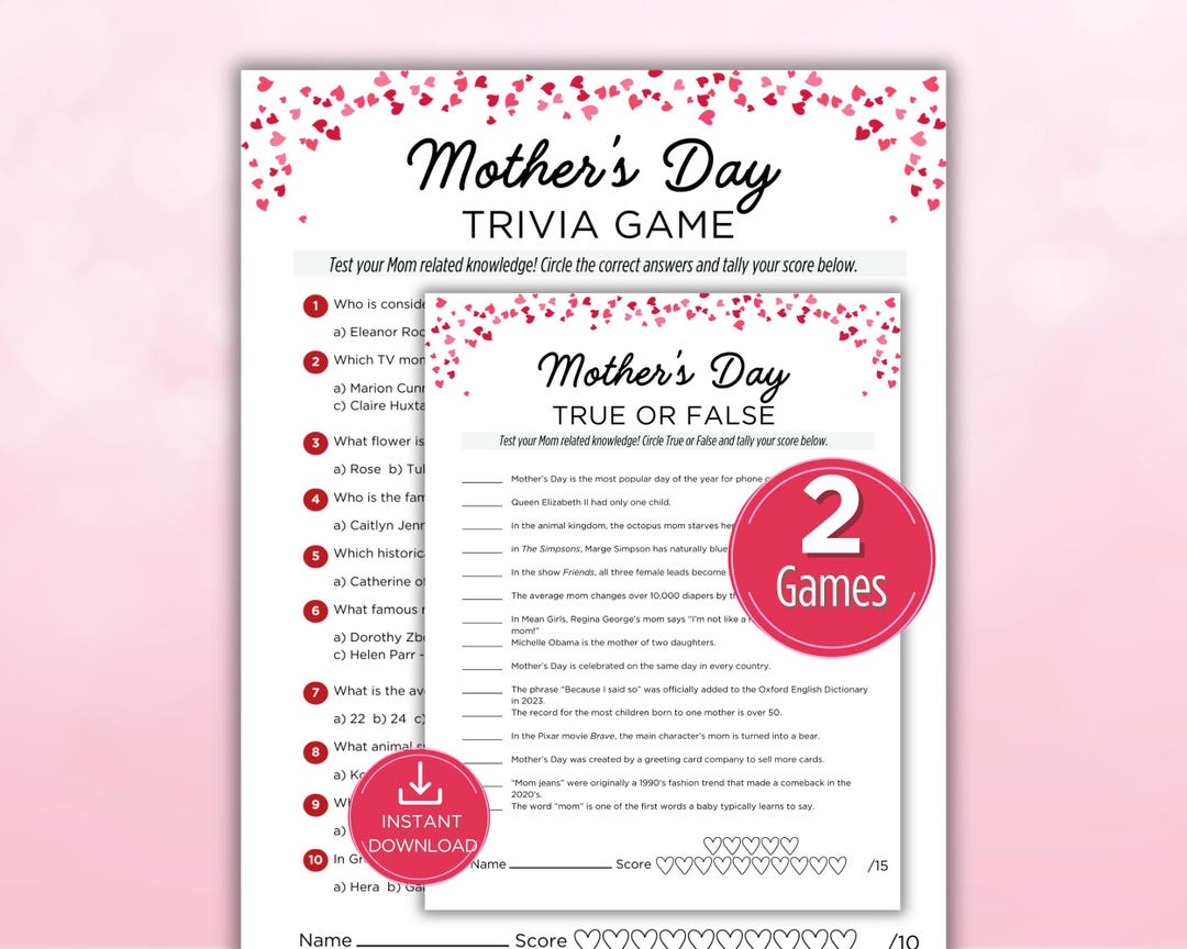 Mother's Day Trivia Game, Printable Mother's Day Quiz, Mother's Day ...