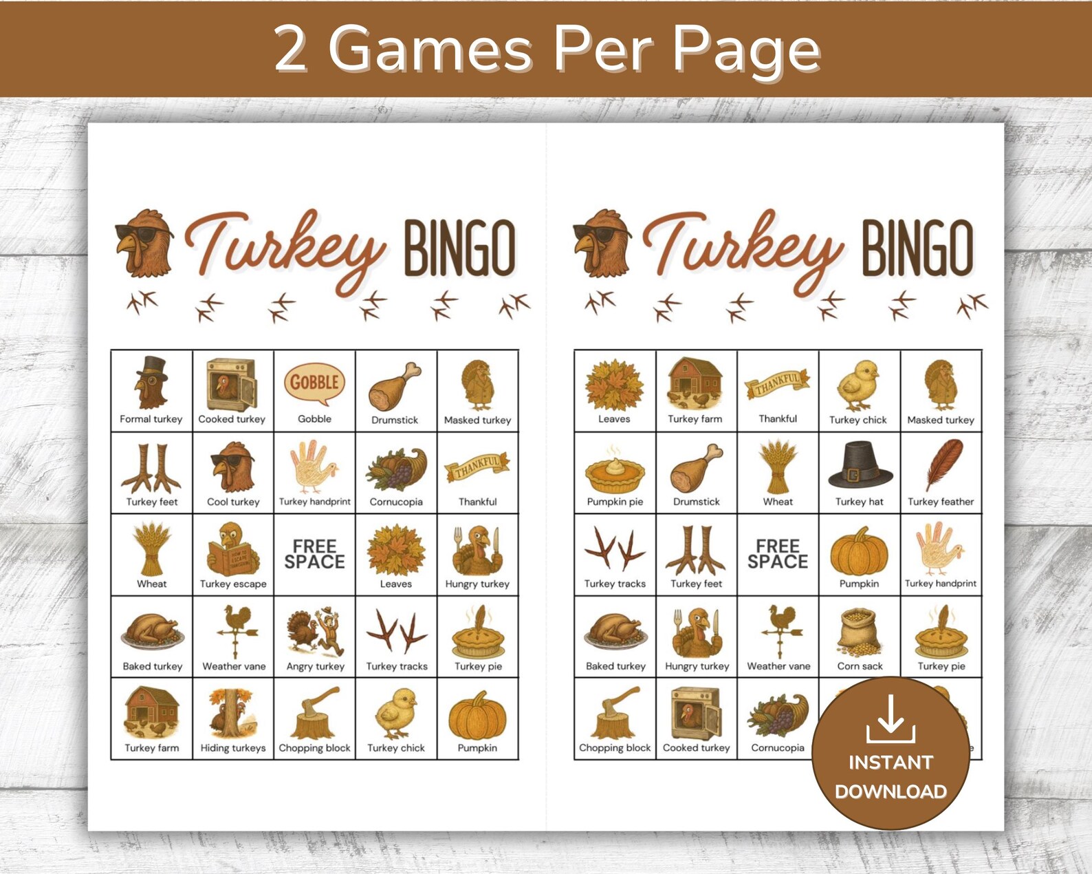 Turkey Bingo Game, 50 Printable Turkey Bingo Cards, Thanksgiving Bingo ...
