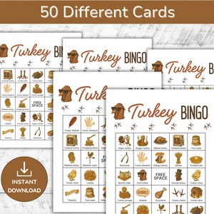 Turkey Bingo Game, 50 Printable Turkey Bingo Cards, Thanksgiving Bingo ...