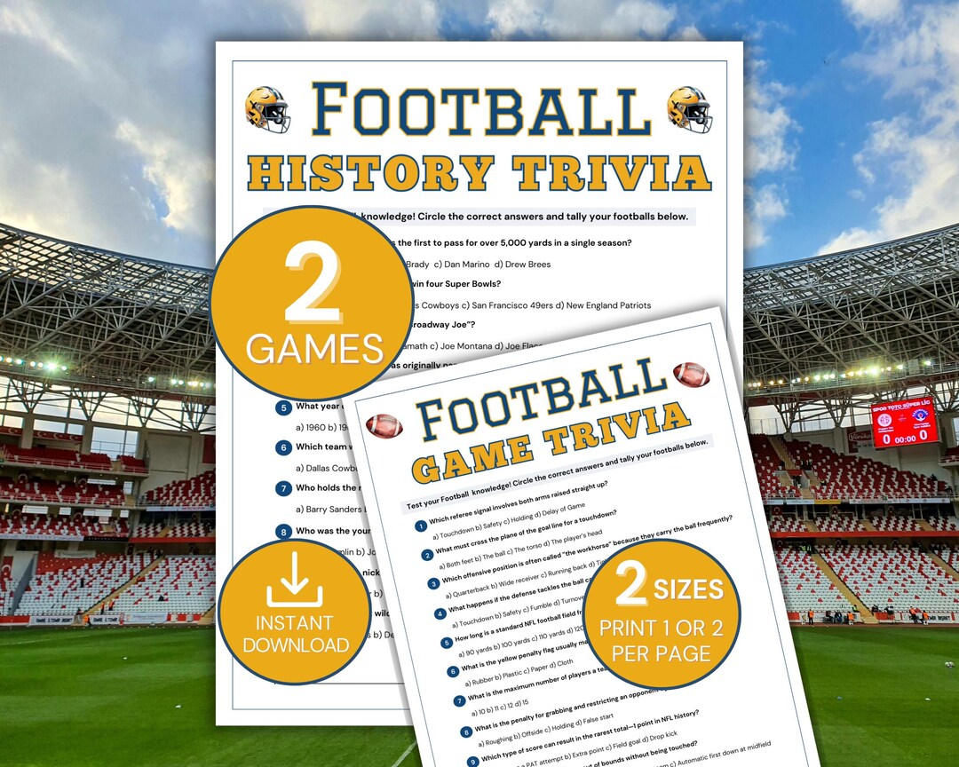Football Trivia Game, Printable Football Party Game, Sports Trivia Quiz ...
