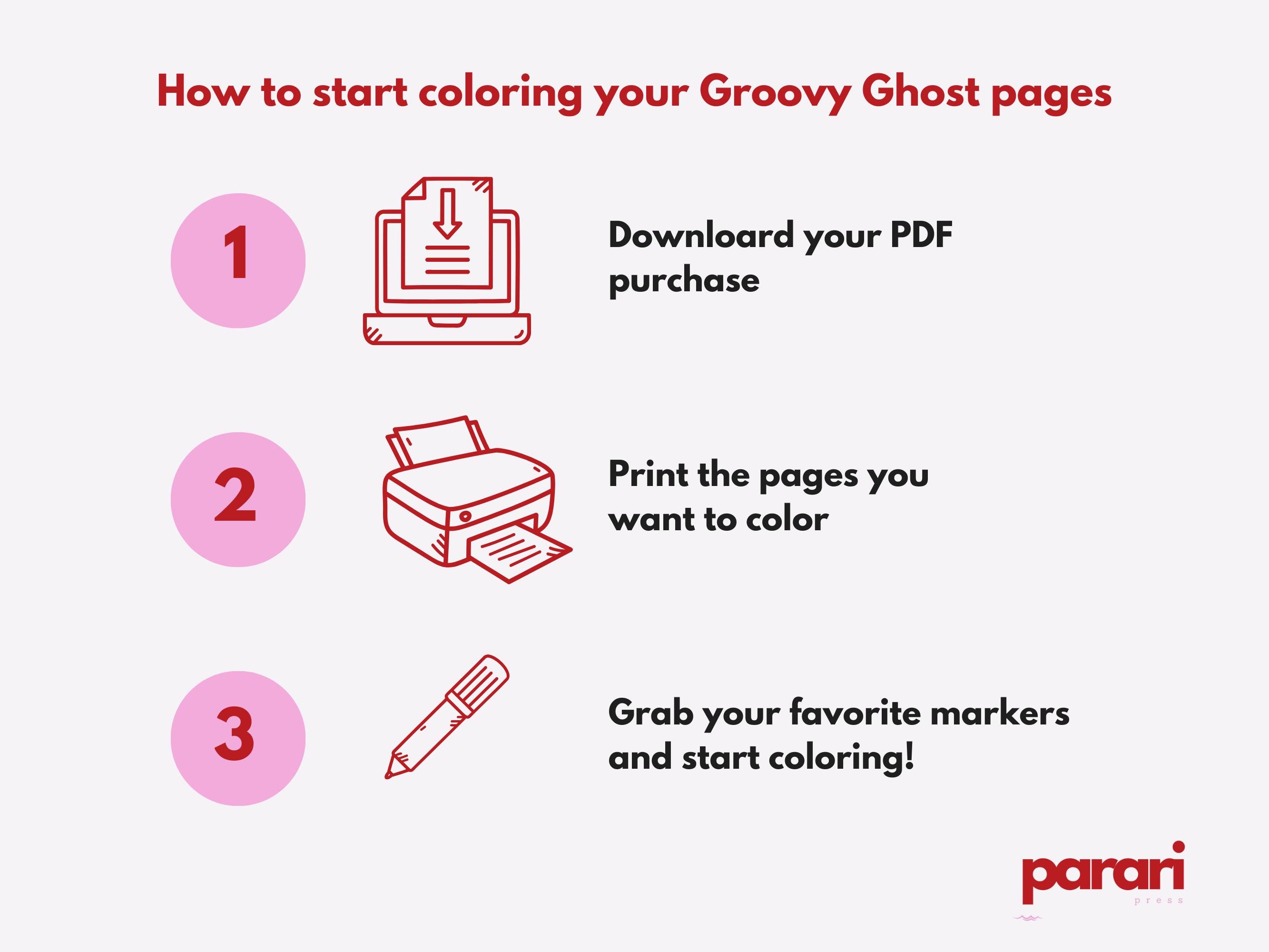 Groovy Ghost Halloween Coloring Pages, 10 Bold and Easy Illustrations ...