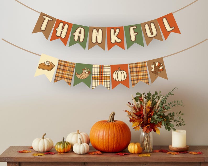Thanksgiving Banner, Printable Thankful Banner, Friendsgiving Sign ...