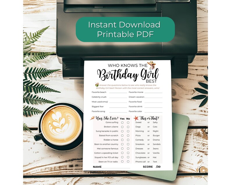 Who Knows the Birthday Girl Best, Beach Birthday Party Game, Birthday ...