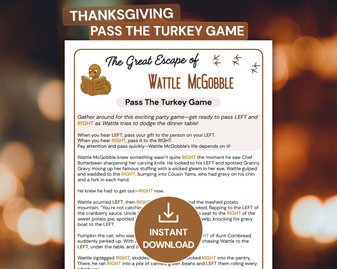Pass the Turkey Game, Thanksgiving Pass the Prize Game, Pass the Gift ...