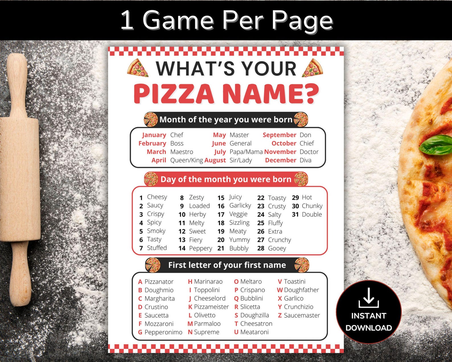 What's Your Pizza Name Game With Nametags and Sign, Printable Pizza ...