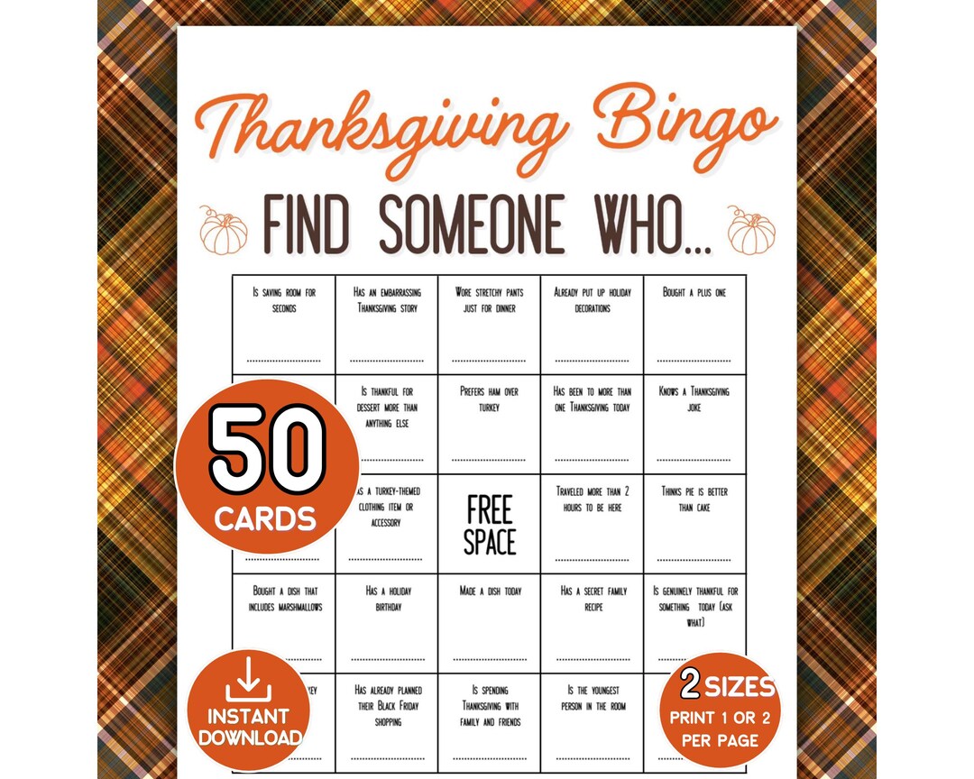 Thanksgiving Find Someone Who Bingo Game, Thanksgiving Party Icebreaker ...